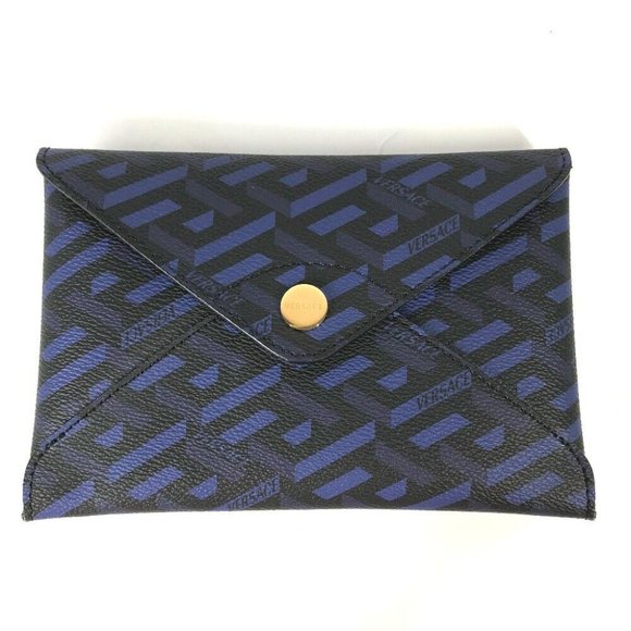 Versace | Bags | Versace Gureka Clutch Bag Pouch Leather Blueblack ...